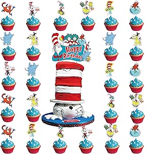 Amazon.com: 25Pcs Dr. Seuss Cake Topper and Cupcake Toppers Set, Seuss ...