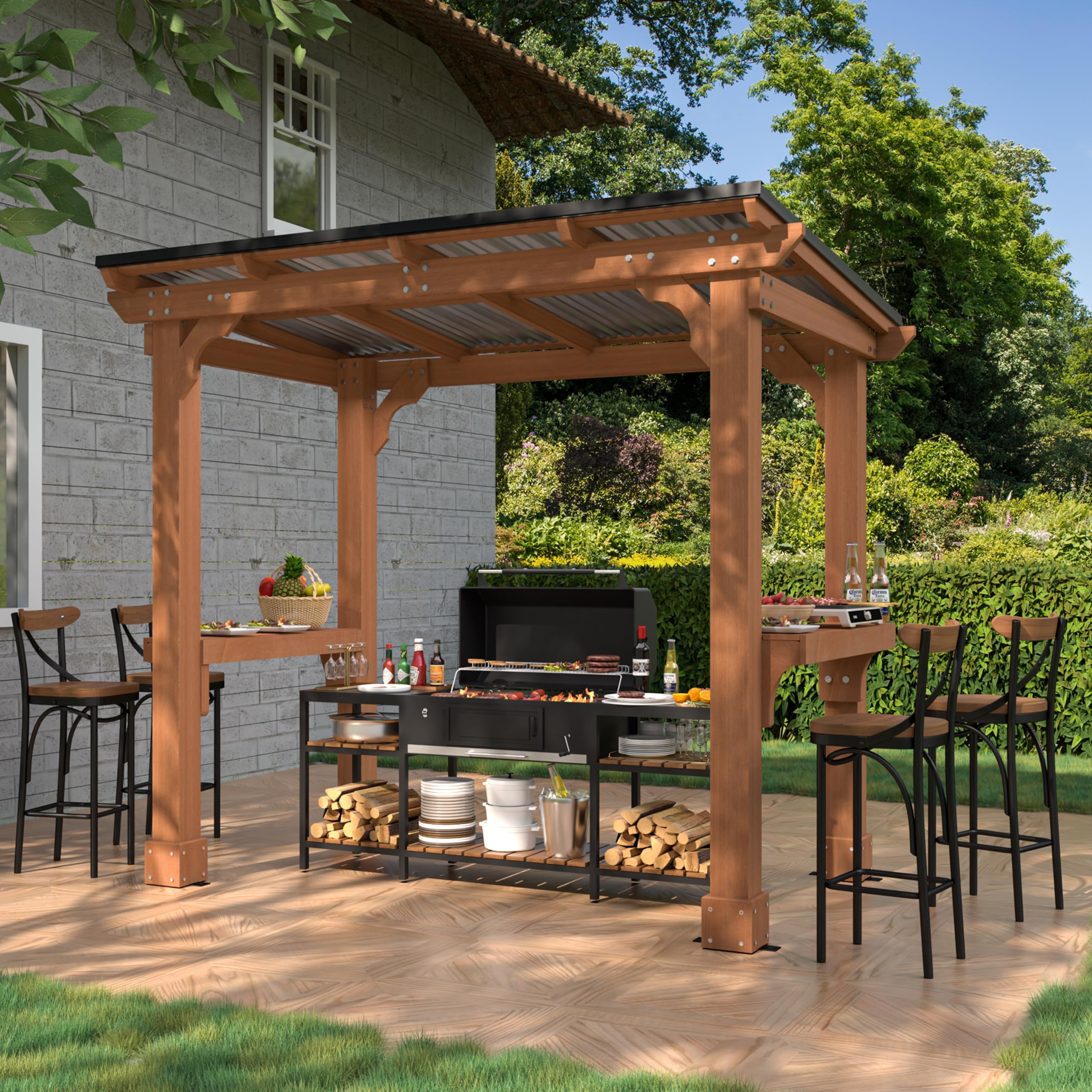 Amazon.com : VEIKOU 8’x5’ Grill Gazebo, Patio Gazebo with Hardtop Metal ...