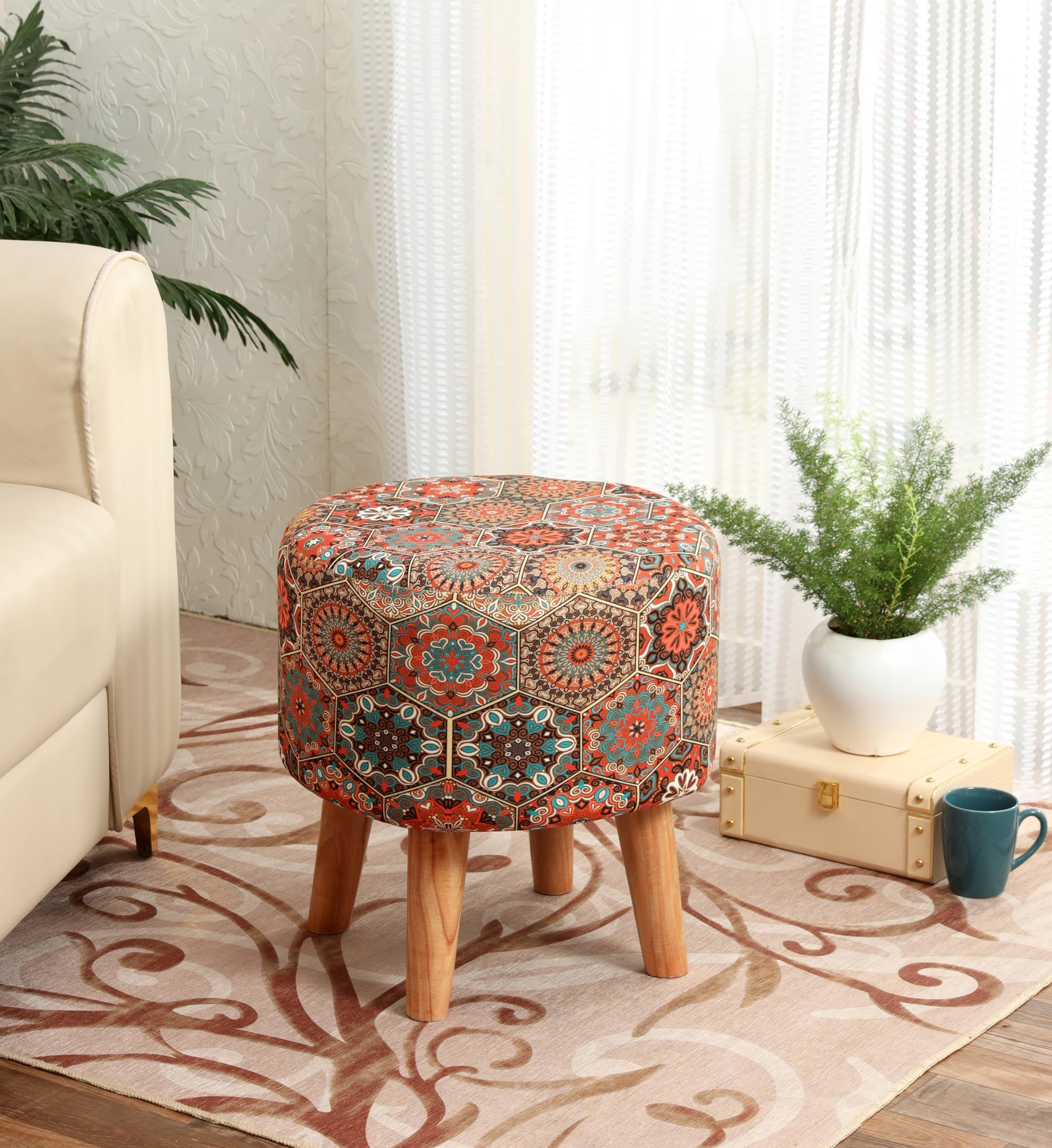 SR CREATIONS Ottoman Pouffes Sitting Stool for Living Room Velvet ...