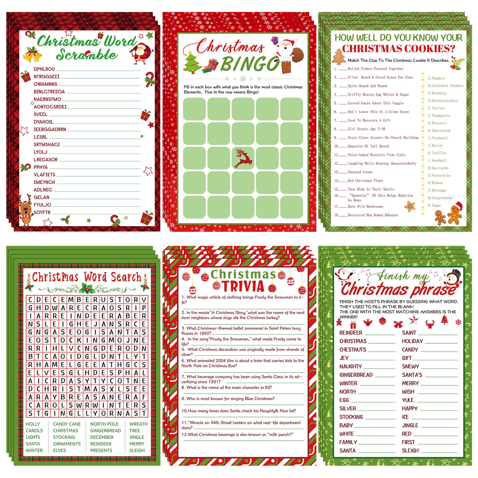 Amazon.com: 150 Sheets Christmas Bingo Game Xmas Holiday Winter Party ...