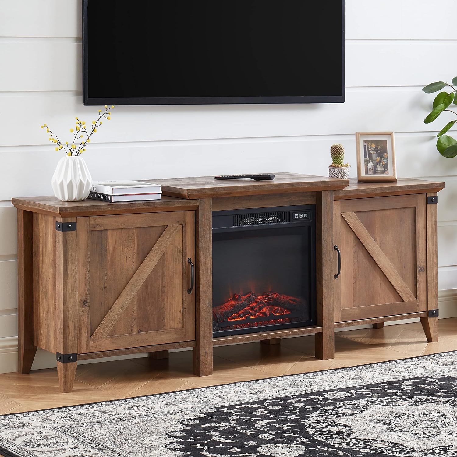 Amazon.com: Edwin's Choice 63" Wood TV Stand with Electric Fireplace ...