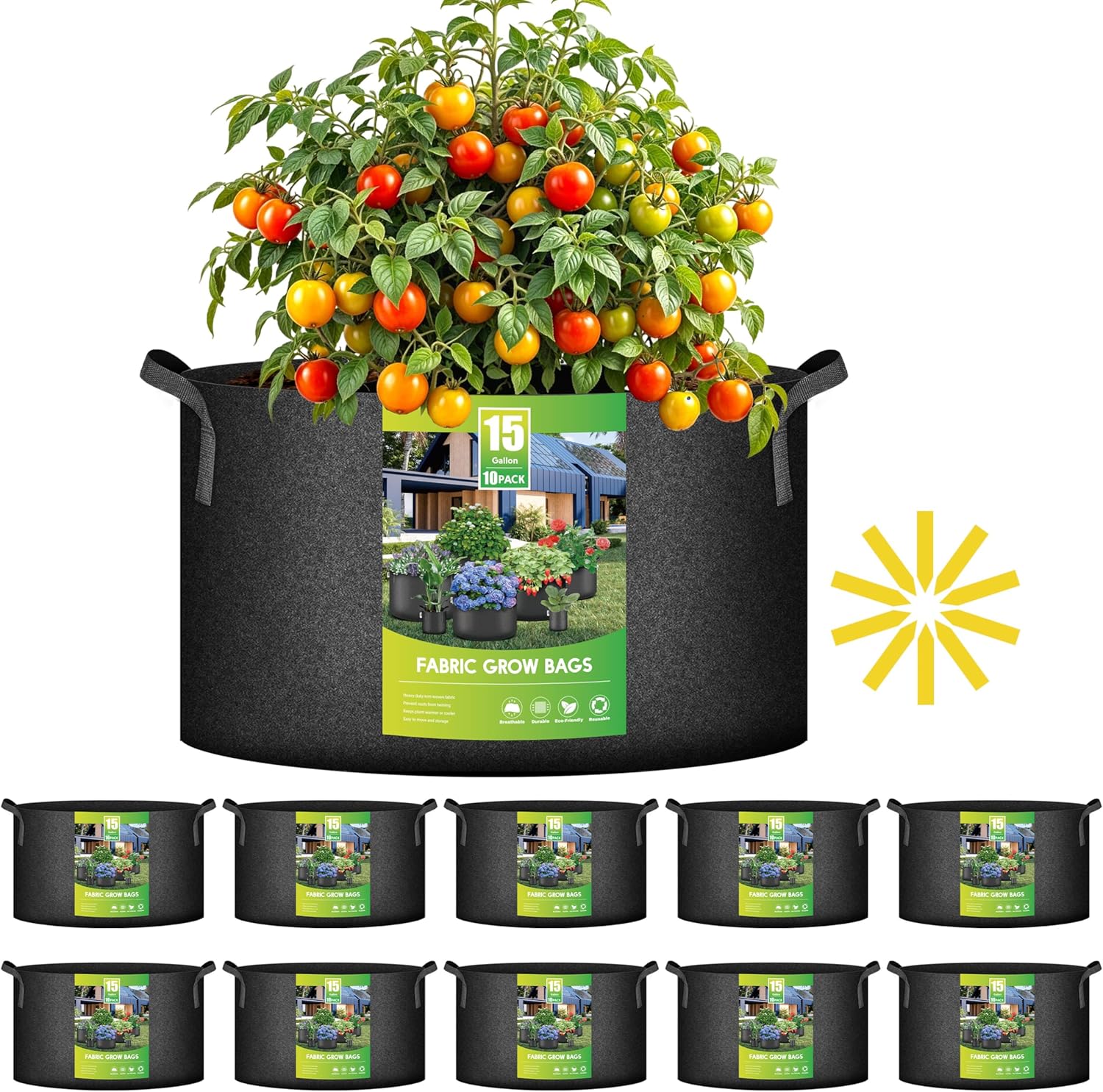 Amazon.com : iPower 10 Pack 15 Gallon Grow Bags with Labels, 300G ...