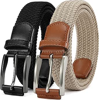 Amazon.com: CHAOREN Belt for Men 2Pack - 1 3/8" Mens Stretch Braided Woven Golf Belt - Elastic ...