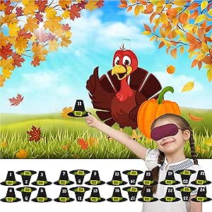 Amazon.com: HRENCY Pin The Hat on The Turkey Game - Thanksgiving Party ...