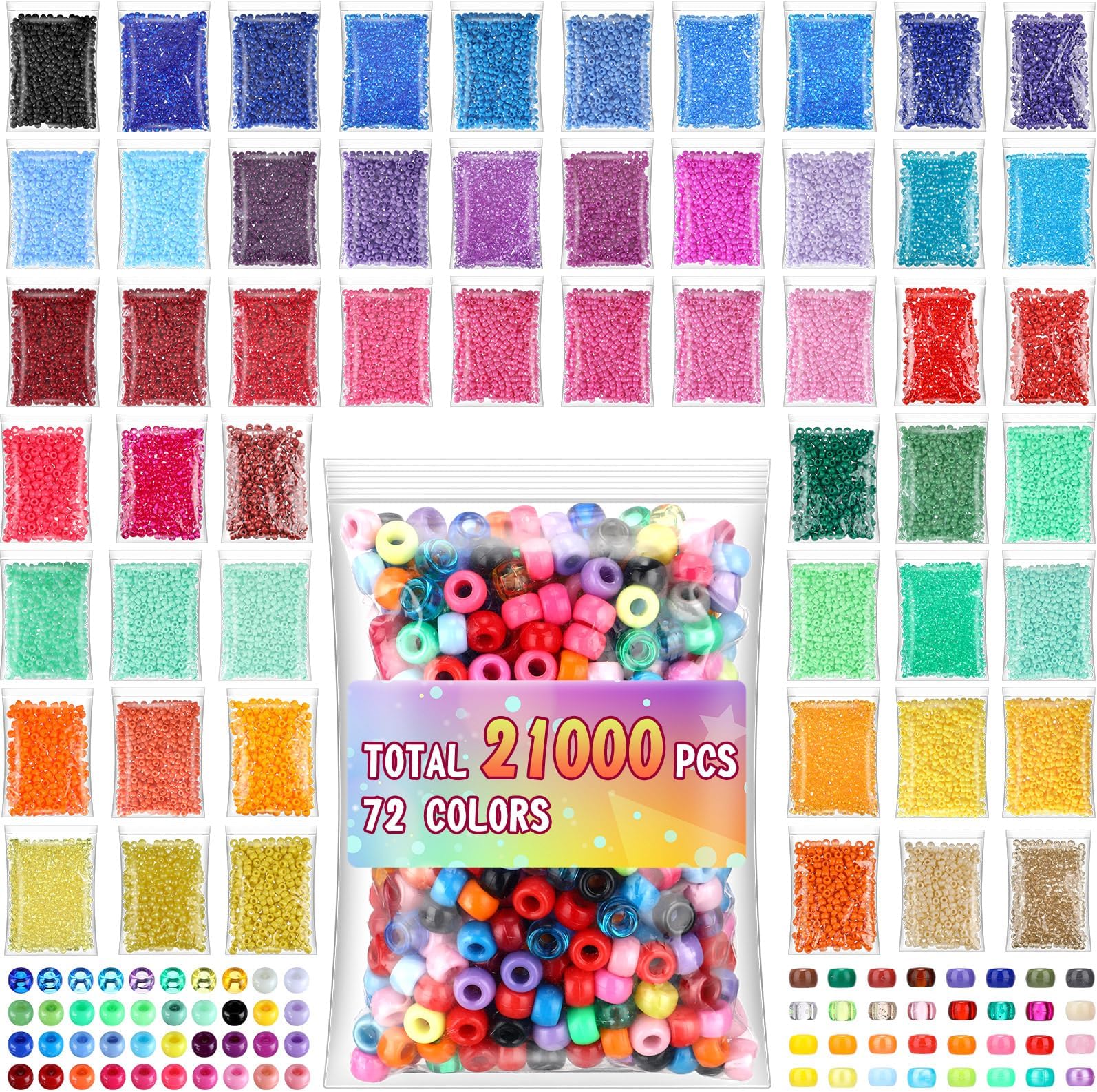 Amazon.com: Huquary 21000 Pcs Pony Beads Bulk 40 Colors Plastic Kandi ...