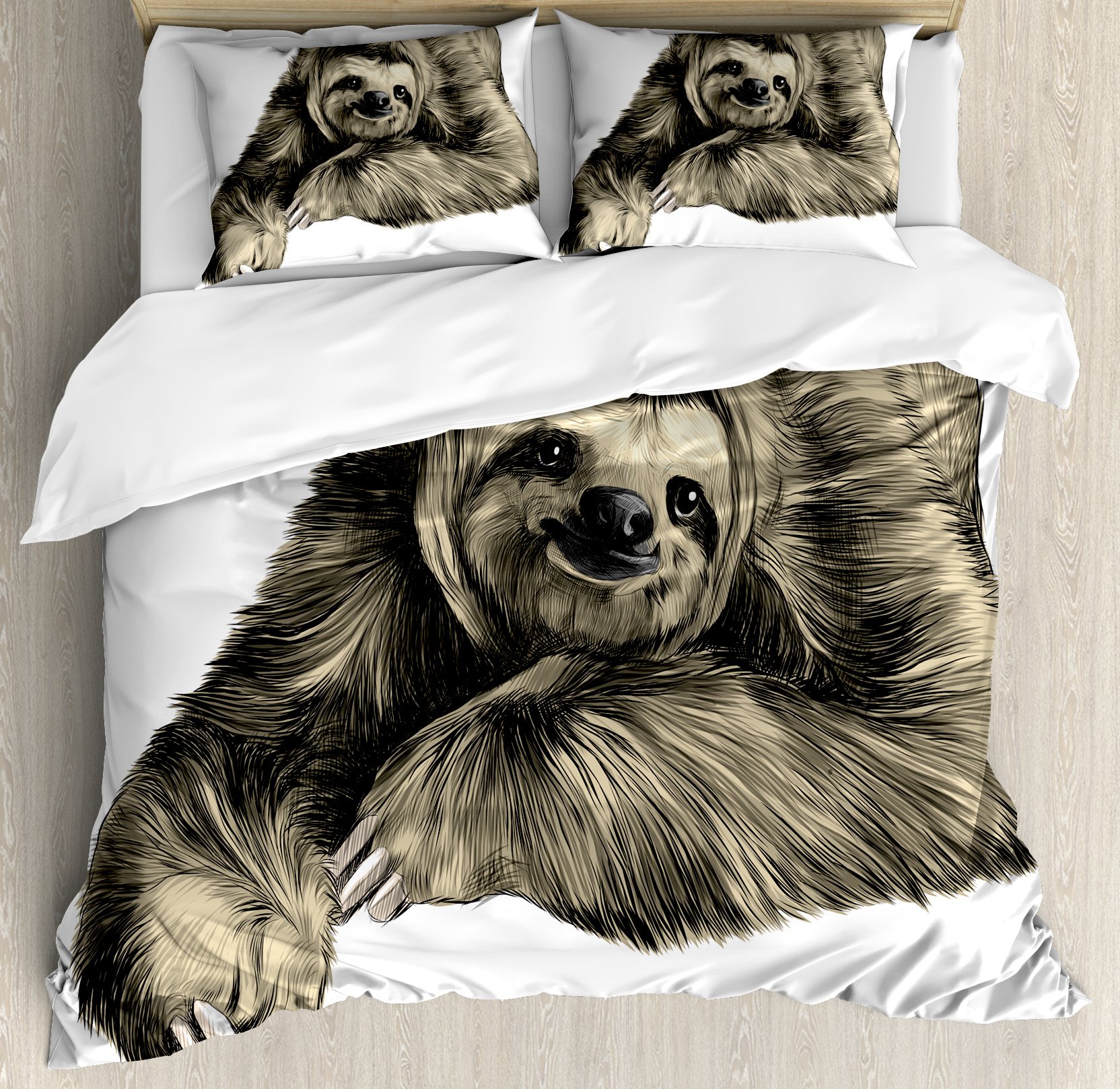 Amazon.com: Ambesonne Sloth Duvet Cover Set, Sweetly Smiling Jungle ...