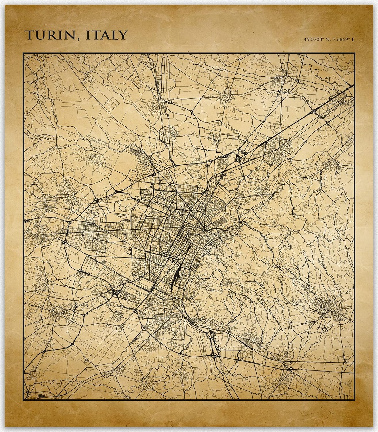 Amazon.com: Turin City Road Map Poster - Italy Map Wall Decor |Turin ...