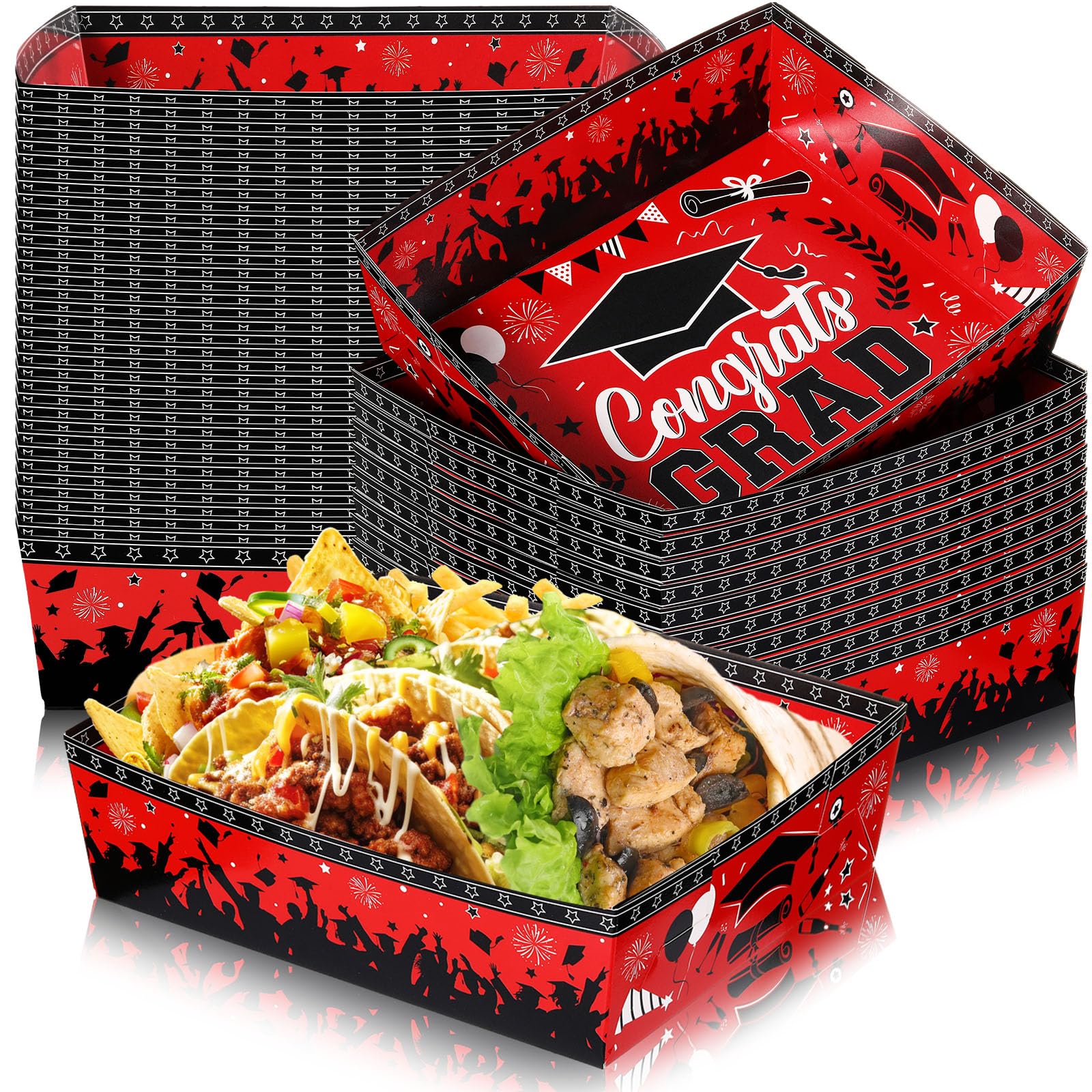 Snapklik.com : 36 Pcs 2025 Black And Red Graduation Paper Food Trays 5 ...