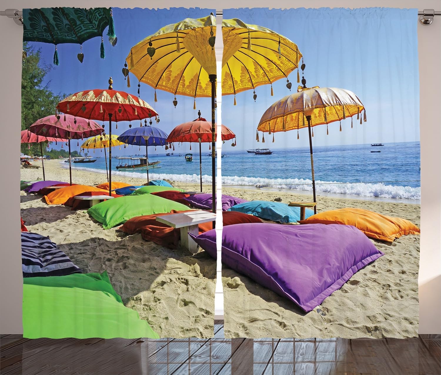 Amazon.com: Ambesonne Balinese Curtains, Pristine Beach Bathed by The ...