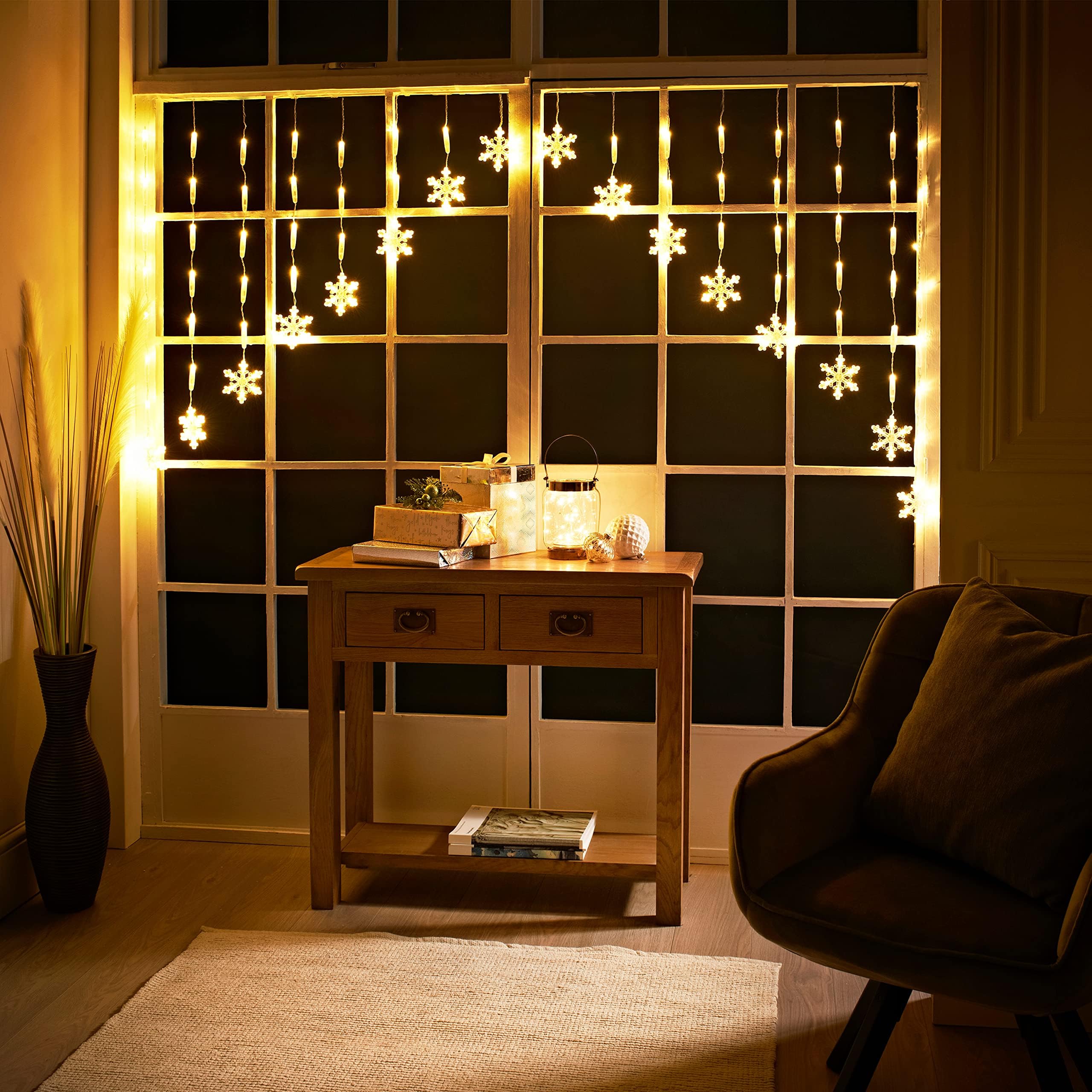 Christow Christmas Curtain String Lights, Light Up Micro LED Star ...