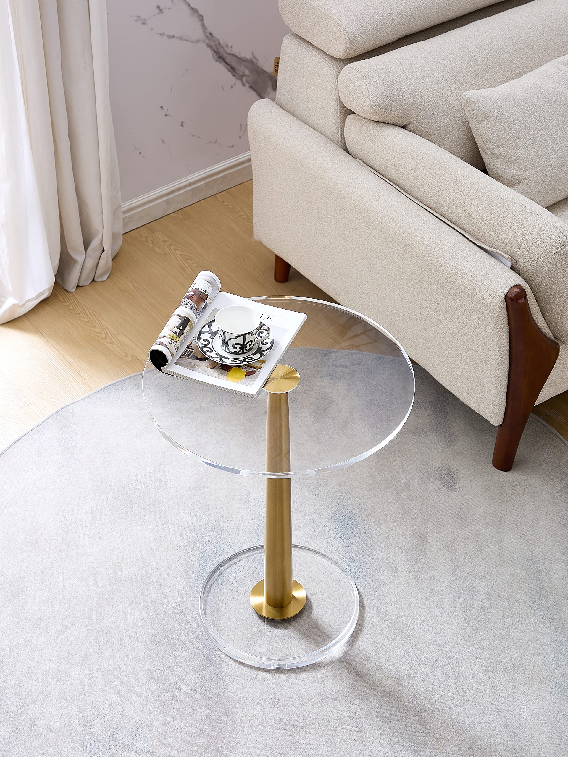 MEETLAKE Clear Acrylic Table with Cone Metal Pole (Large, Brushed Gold) â€¦