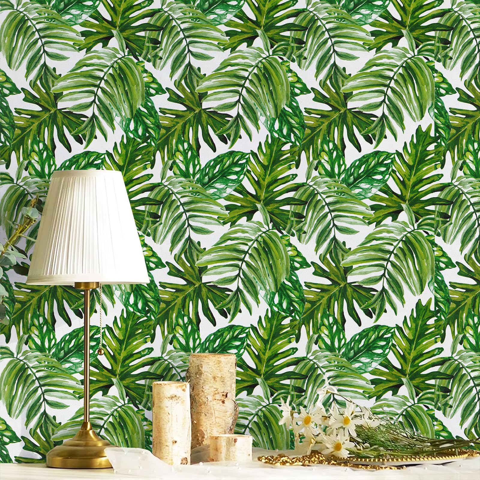 CHIHUT Green Leaf Peel and Stick Wallpaper 17.7''x236'' Green Tropical ...