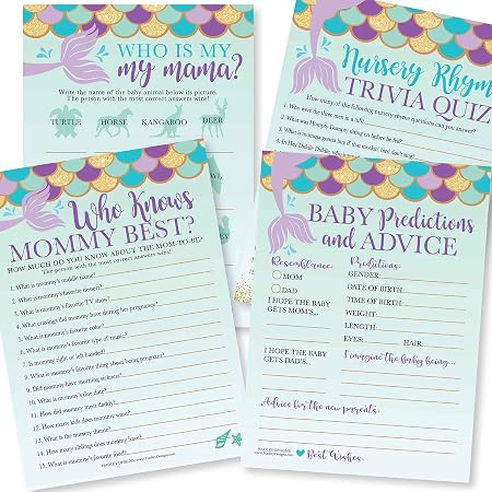 Amazon.com: Mermaid Baby Shower Games, Bingo, Find The Guest, The Price ...