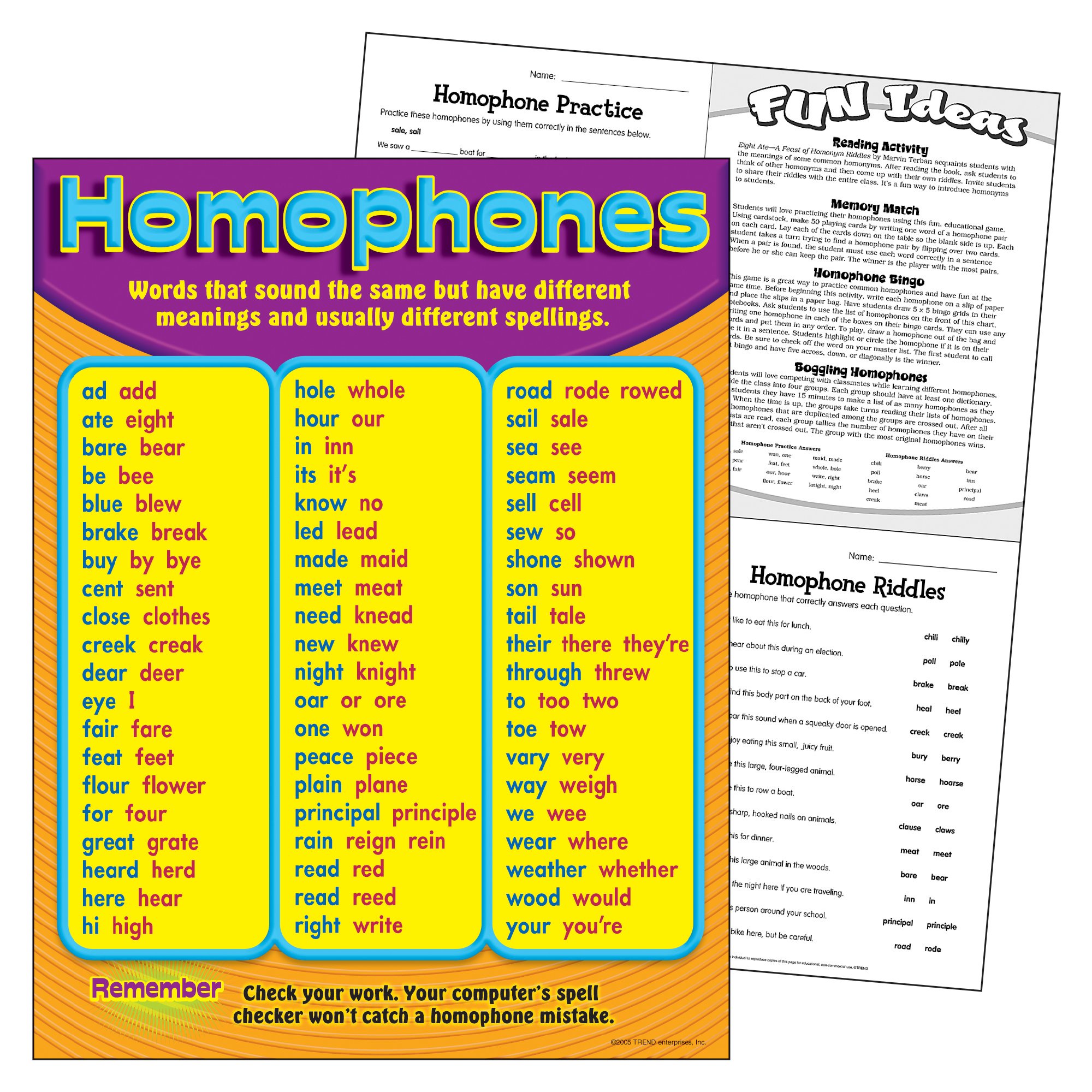 Trend Enterprises Homophones Learning Chart English Language Teaching