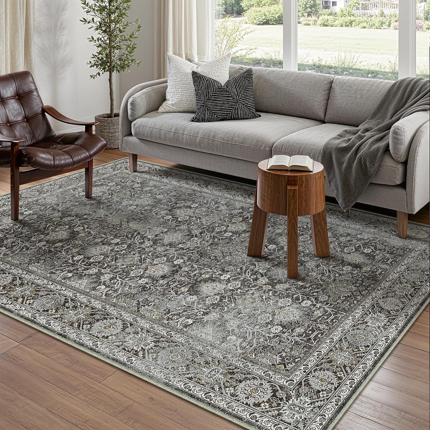 Amazon.com: PureCozy Vintage Area Rug 4x6 Black Entryway Office ...