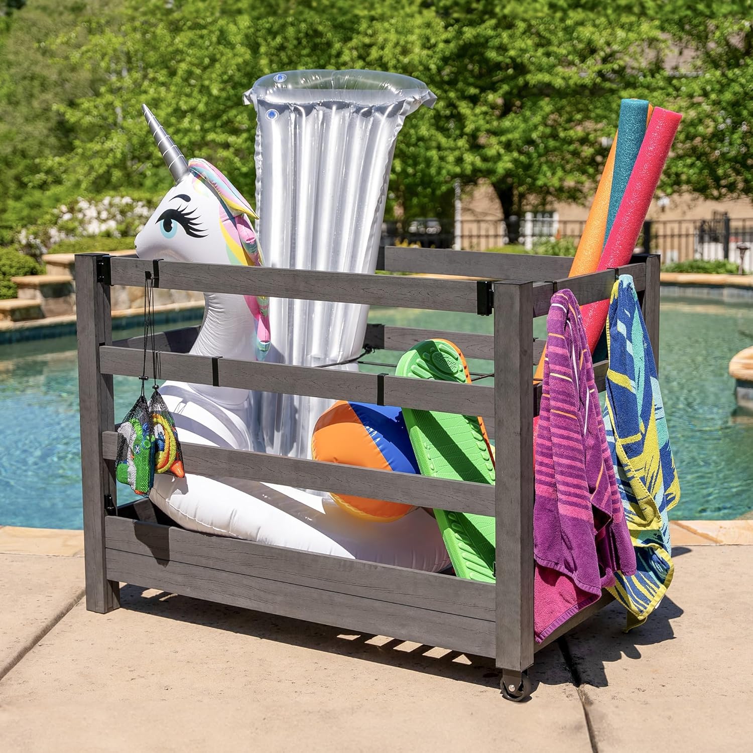 Amazon.com: 3.4ft H x 4.6ft W x 2.8ft L WoodTek Poolside Organizer and ...