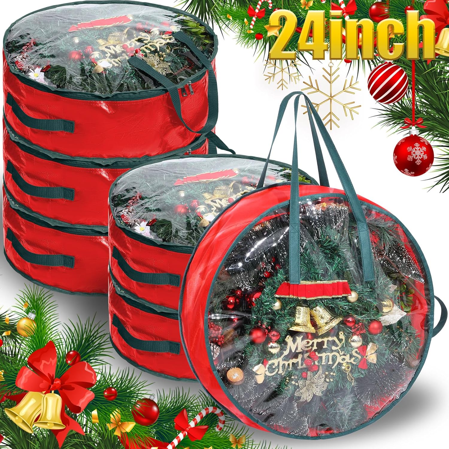 Amazon.com: Shappy 6 Pcs 24 x 7 Inch Christmas Wreath Storage Bag ...