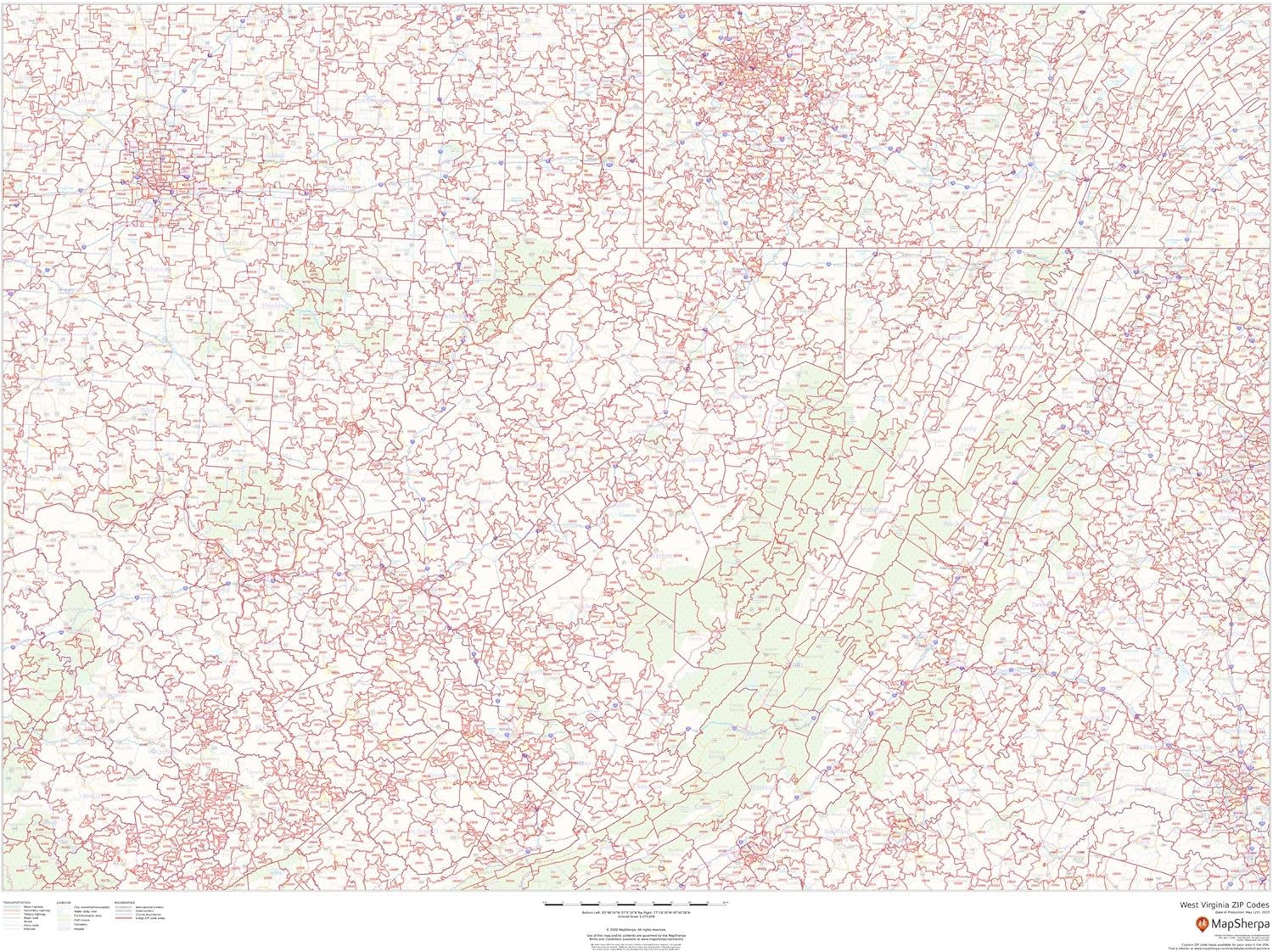 Amazon.com : West Virginia Zip Code Map - 48" x 36" Art Quality Print ...