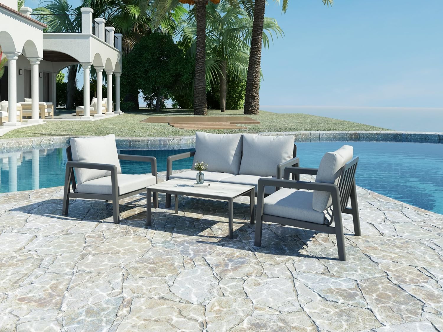RICHLY 4-Piece Aluminum Outdoor Furniture Set, Extra-Large sectional ...
