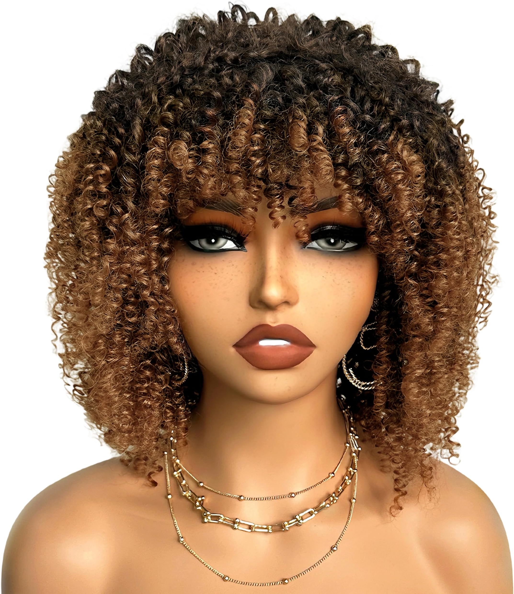 Amazon.com : SOKU Short Curly Hair Full Wigs with Bangs 10 Inch Ombre ...