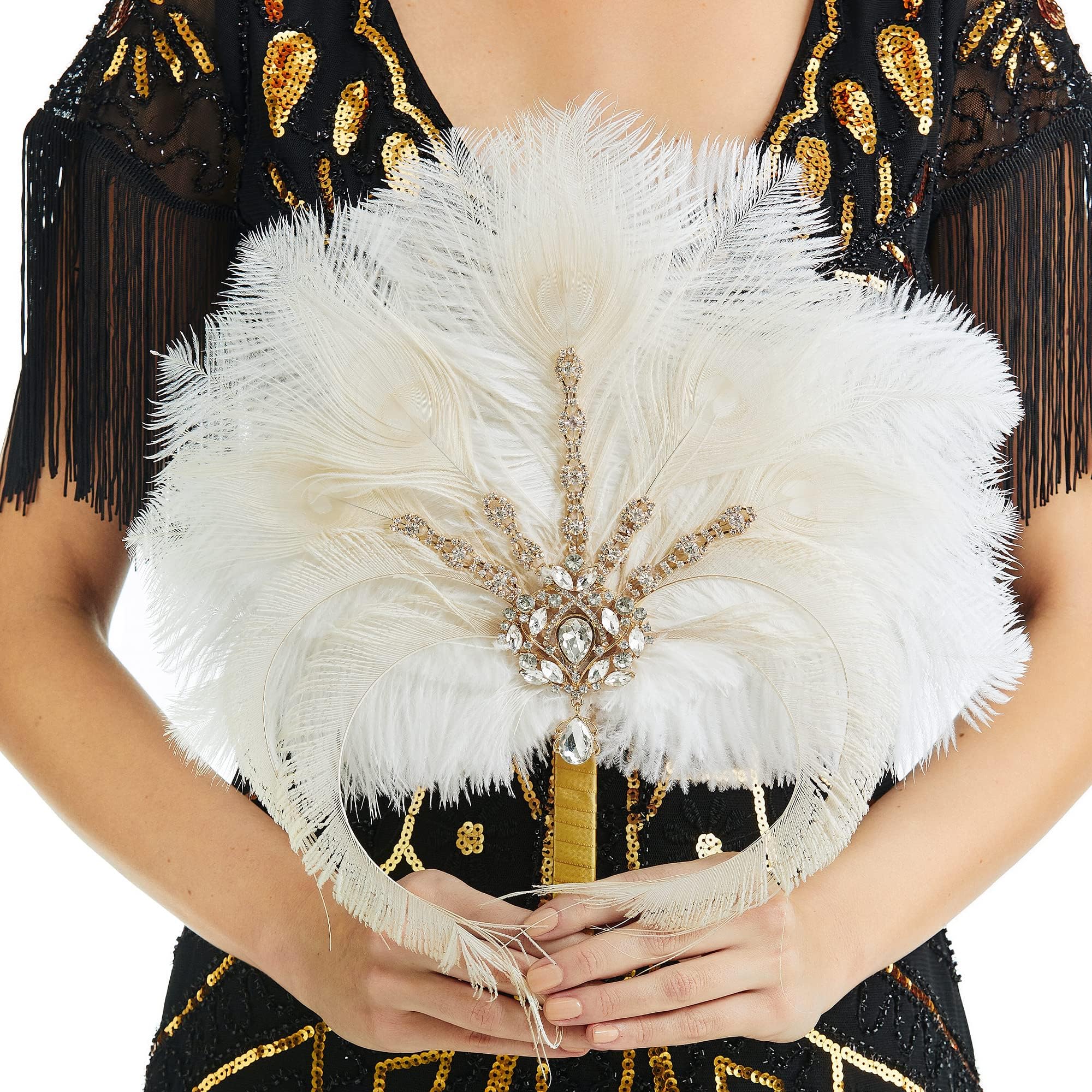 Amazon.com: VIJIV Ostrich Feather Fan Bridesmaids Hand Fans for Wedding ...