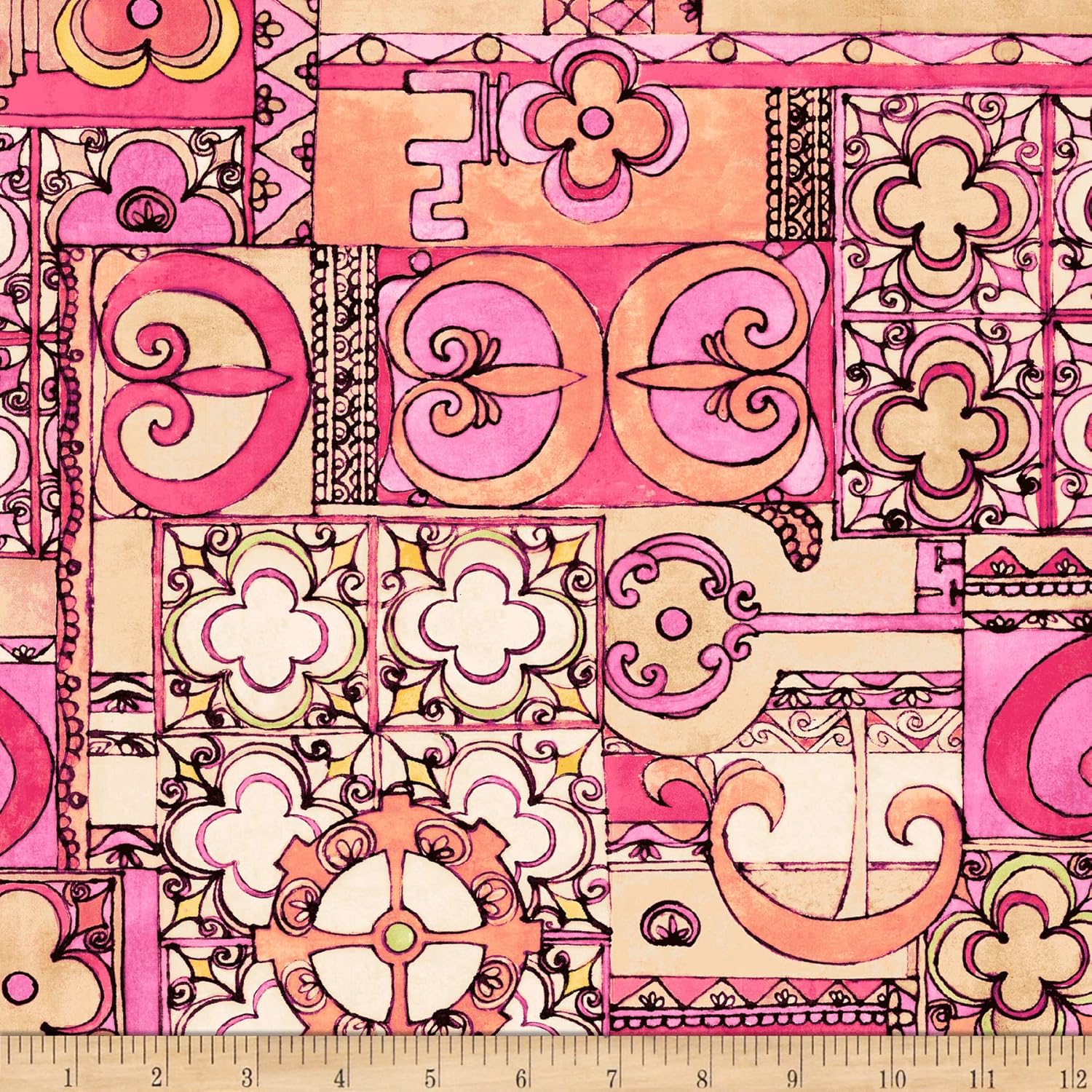 Amazon.com: Quilting Treasures Ink & Arrow Aziza Stained Glass Geo Pink ...