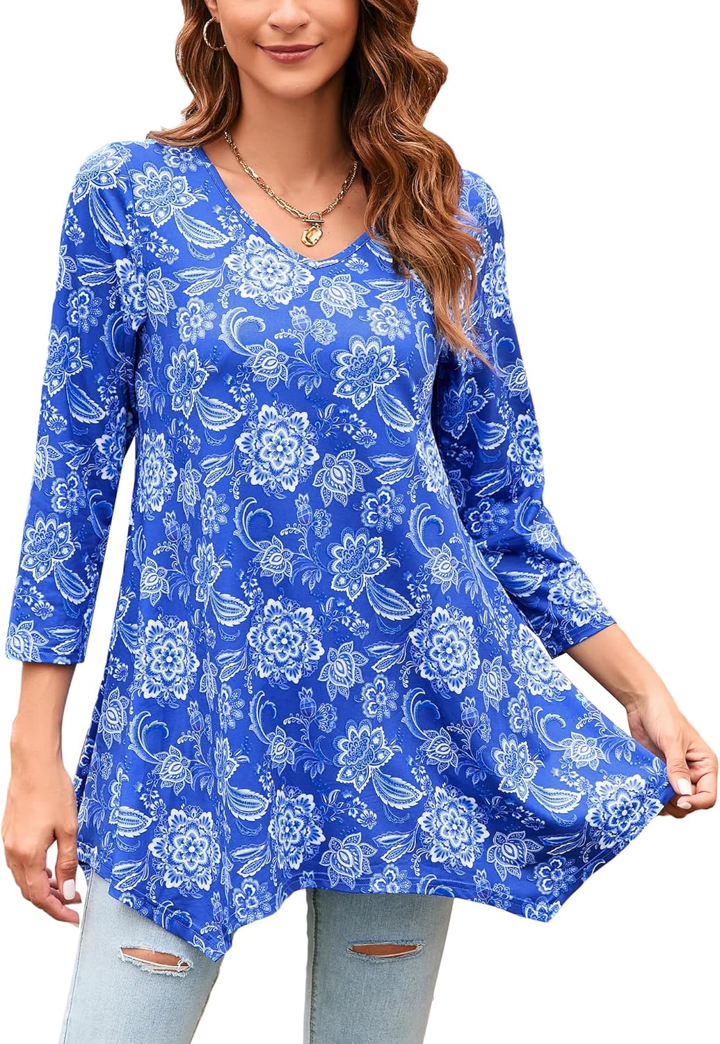 ENMAIN Women's Tunic Top 3/4 Sleeve Plus Size Tunic Tops to Wear with ...