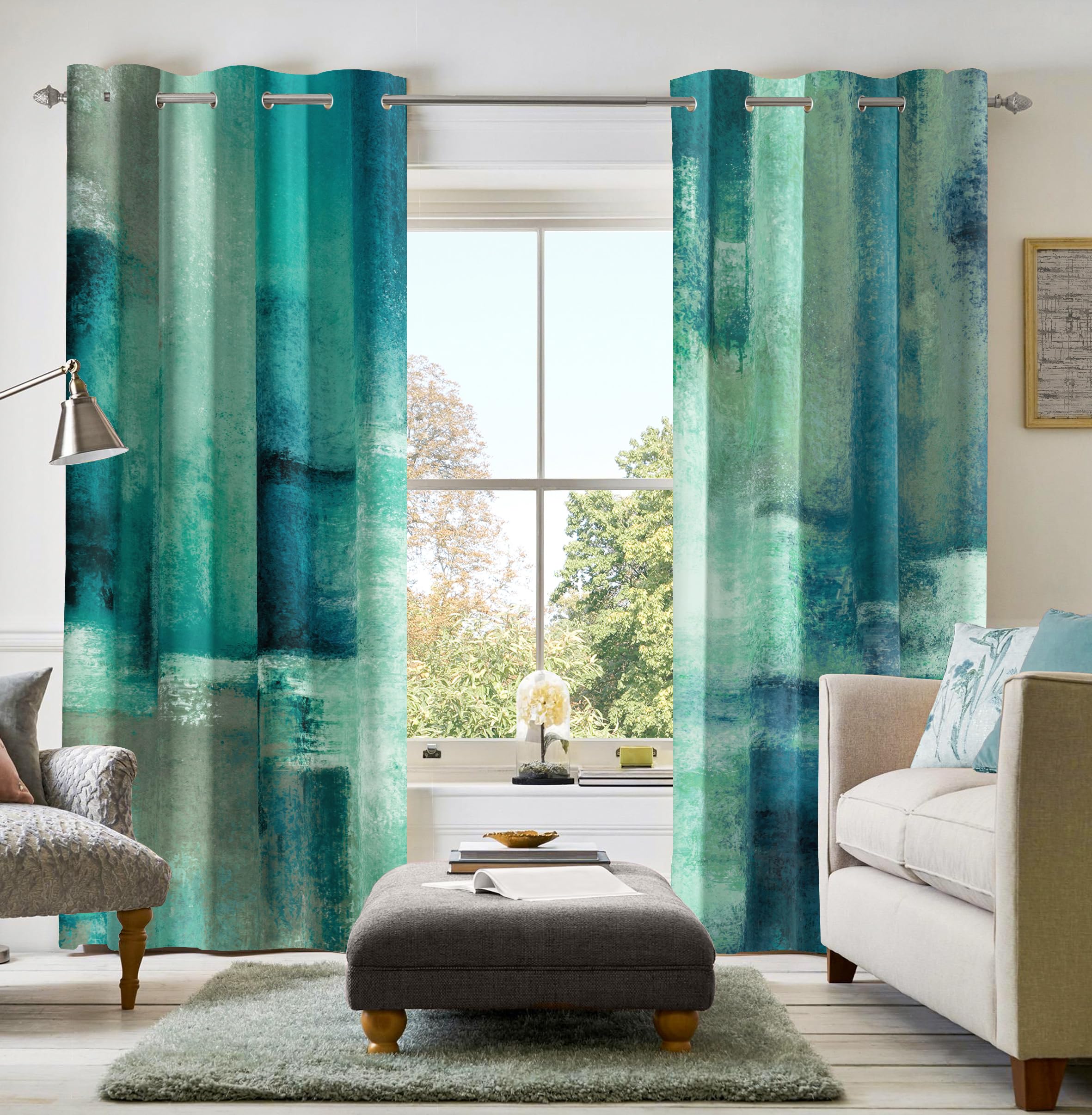 Amazon.com: Asuexpect Teal Curtains 2 Panels Abstract Rust Curtain Room ...