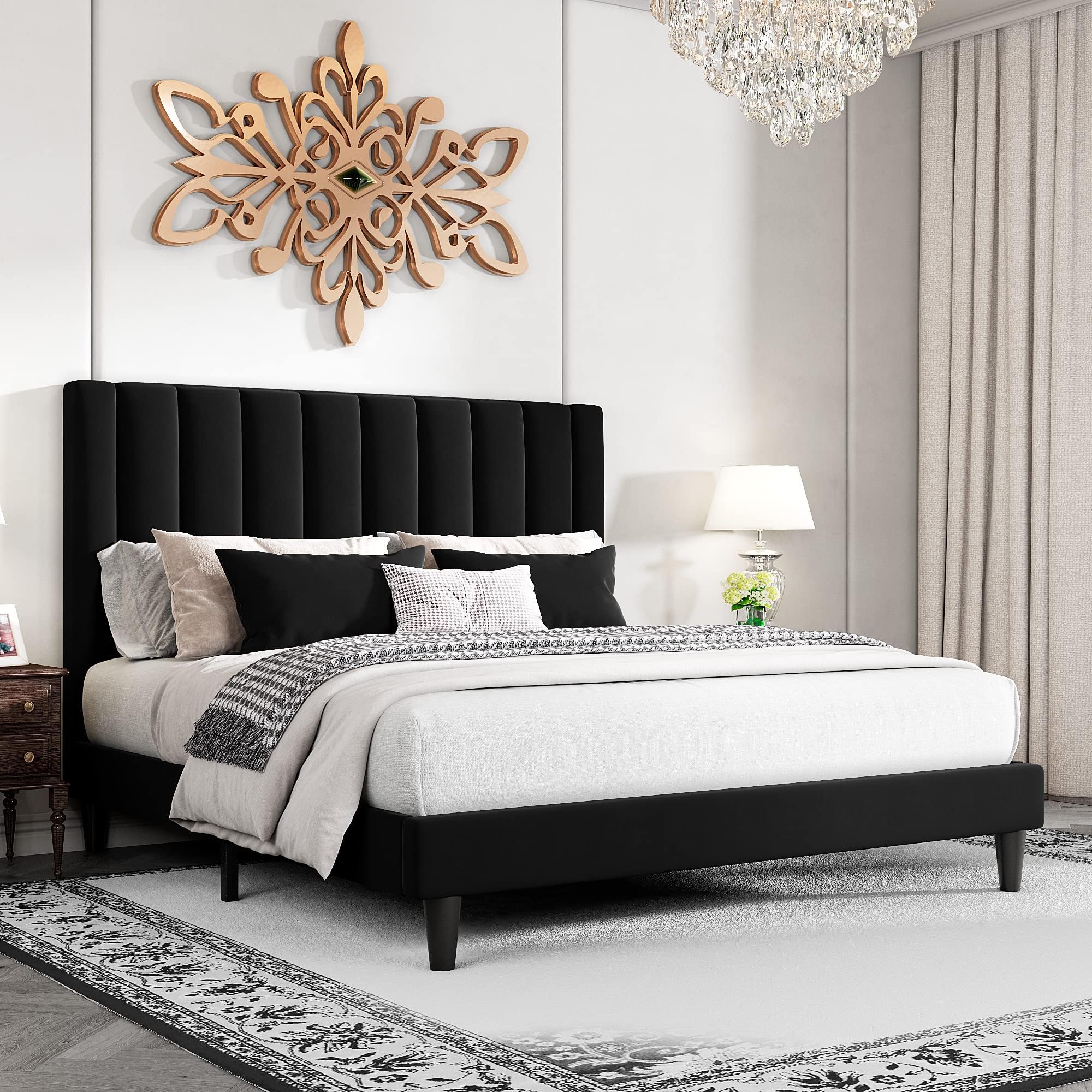 Amazon.com: Merax Modern Queen Upholstered Platform Bed Frame with ...