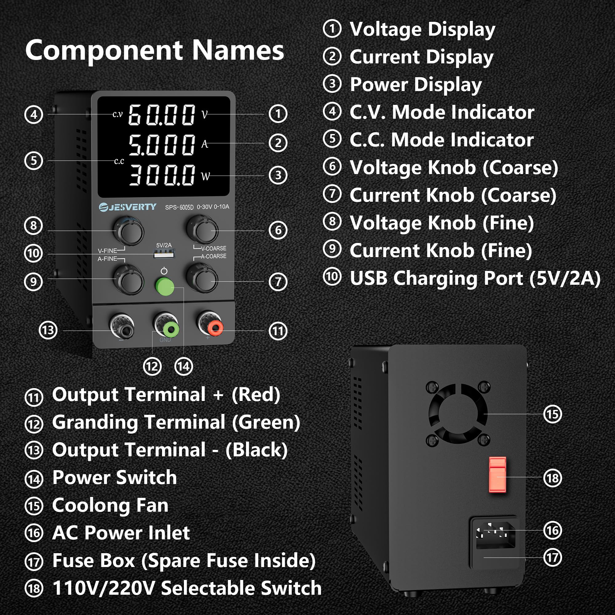 Snapklik.com : Jesverty DC Power Supply Variable, 0-60V 0-5A Switching ...