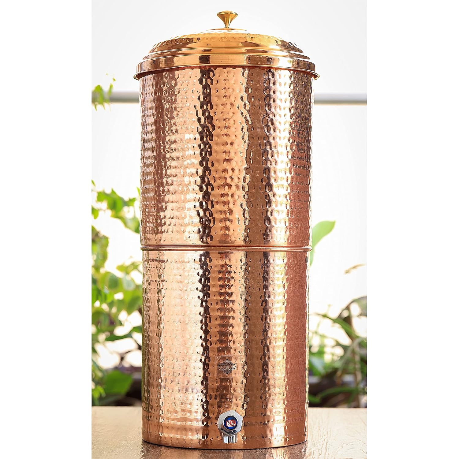Indian Art Villa Copper Hammered Design Filter Water Dispenser Pot with ...