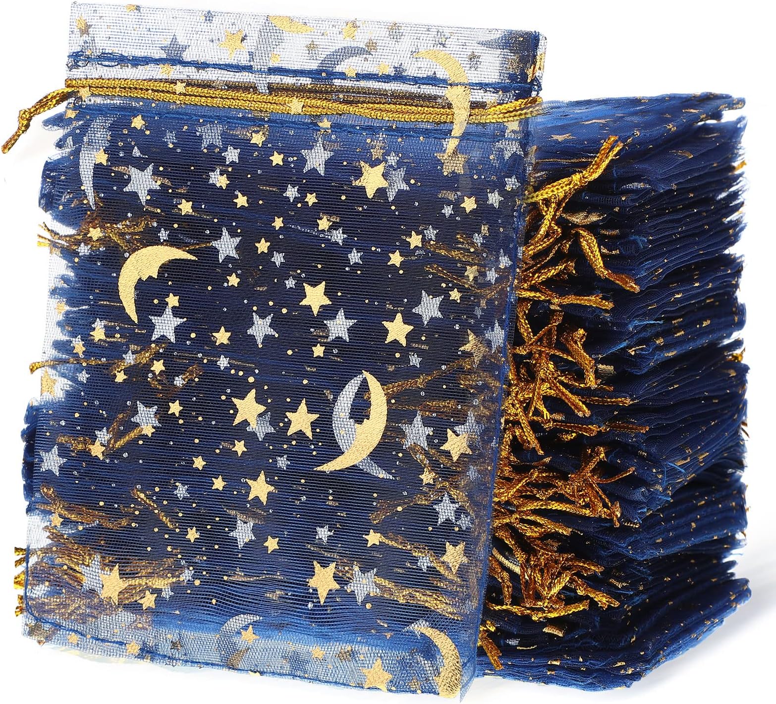 Amazon.com: Shappy 150 Pieces Moon Stars Drawstring Organza Bags ...