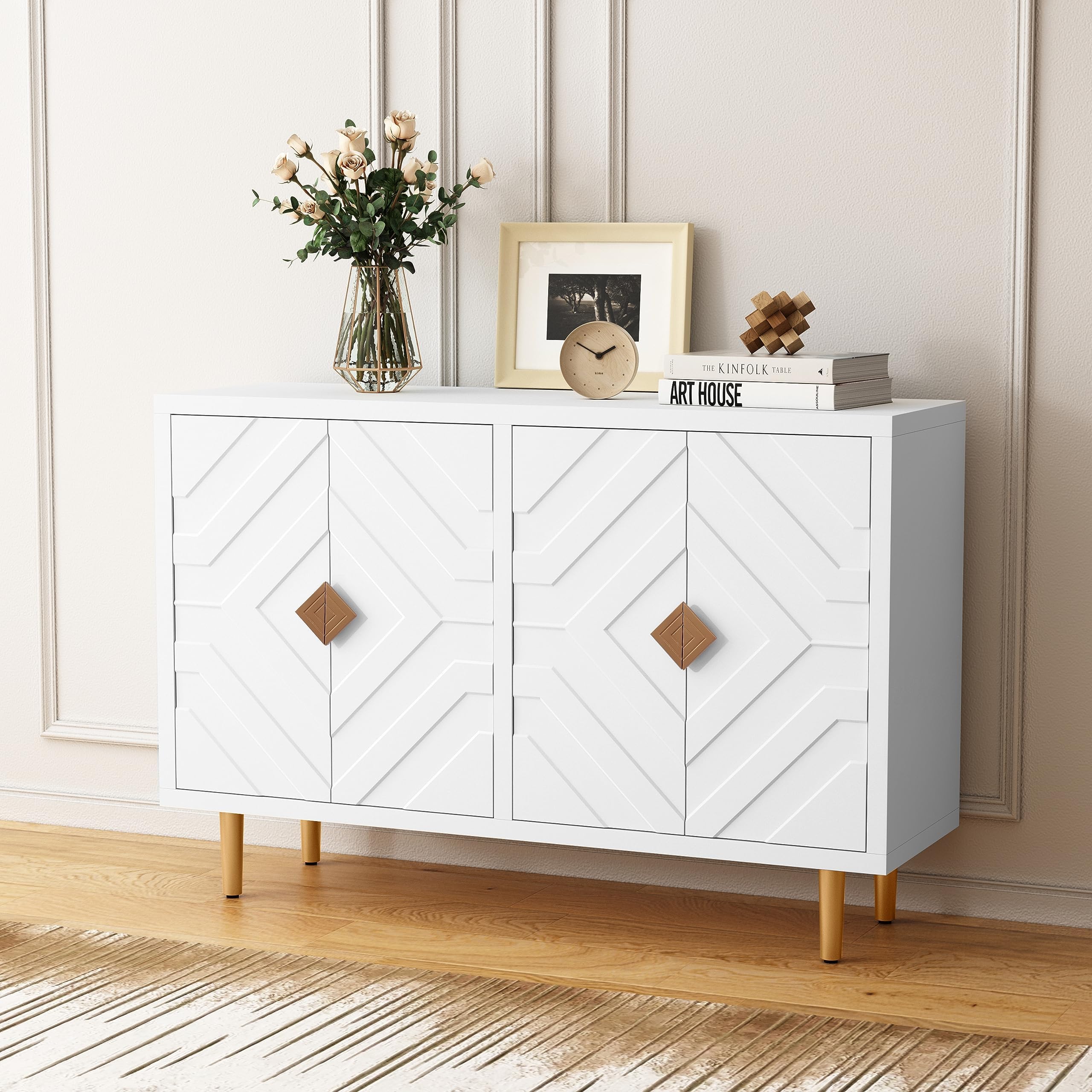 HOLTICO Sideboard with 4 Doors and Shelves, Buffet Table Storage ...