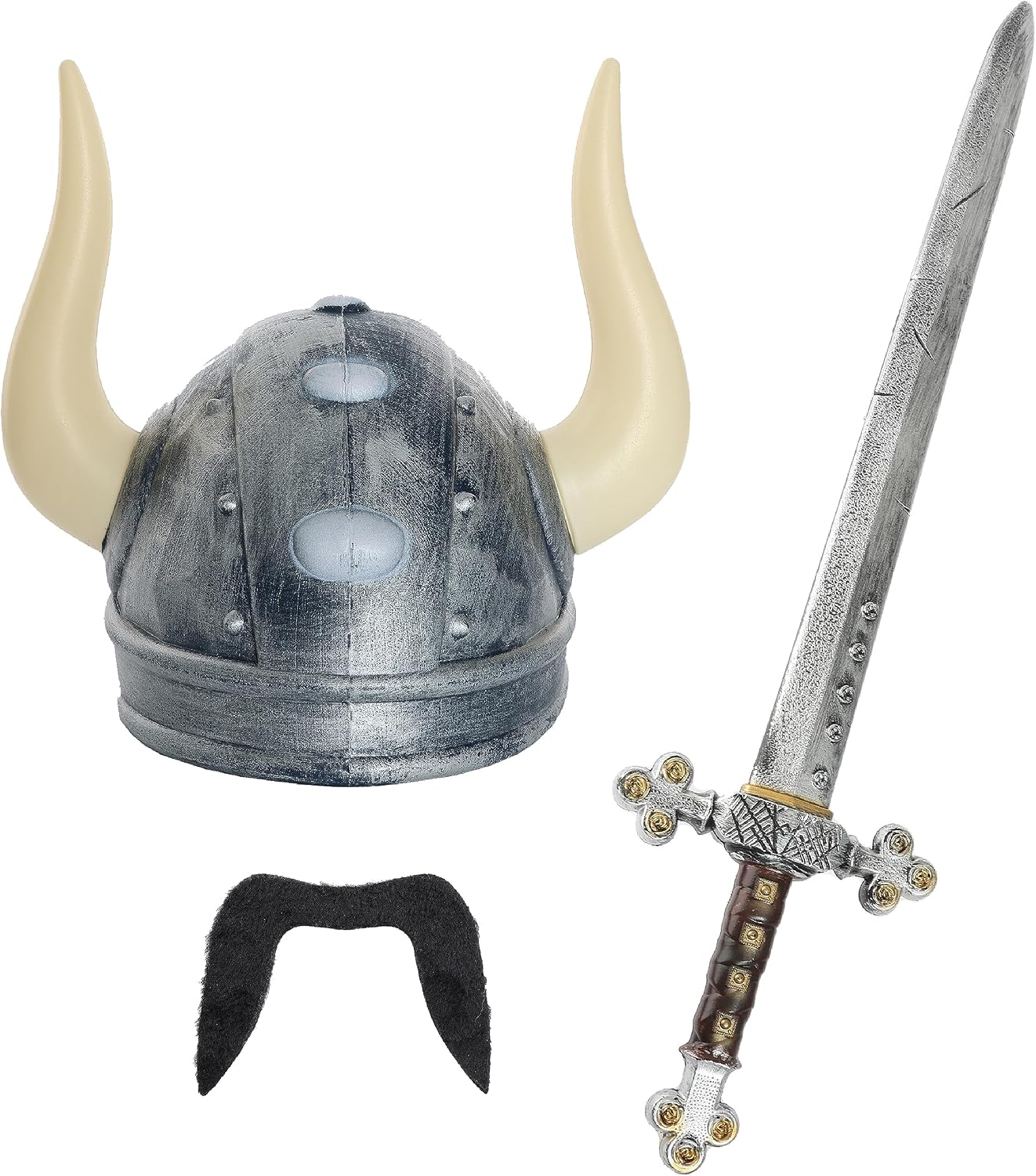 Adults Viking Accessory Set - Silver Plastic Viking Helmet With Horns ...