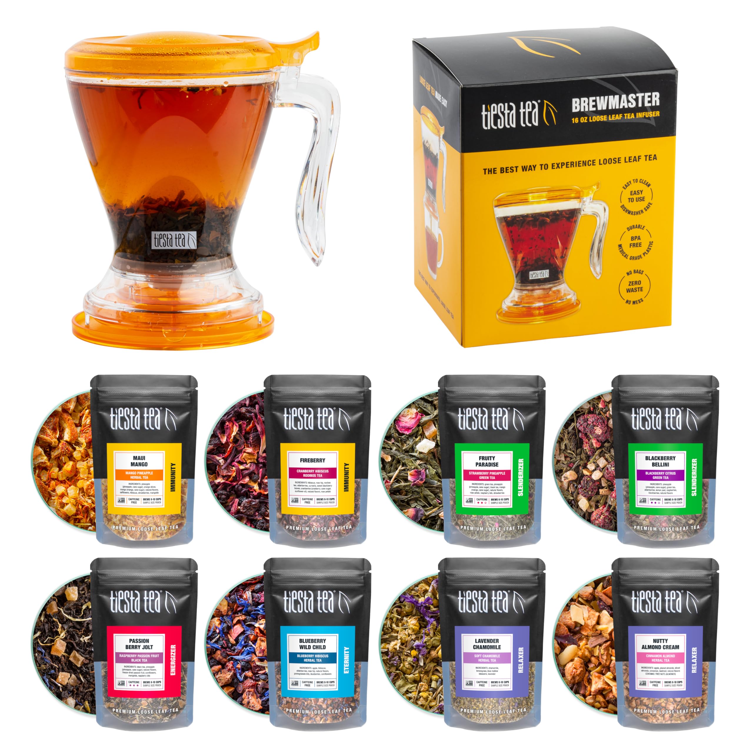 Amazon.com : Tiesta Tea Top 8 Favorites Tea Sampler Set and Brewmaster ...