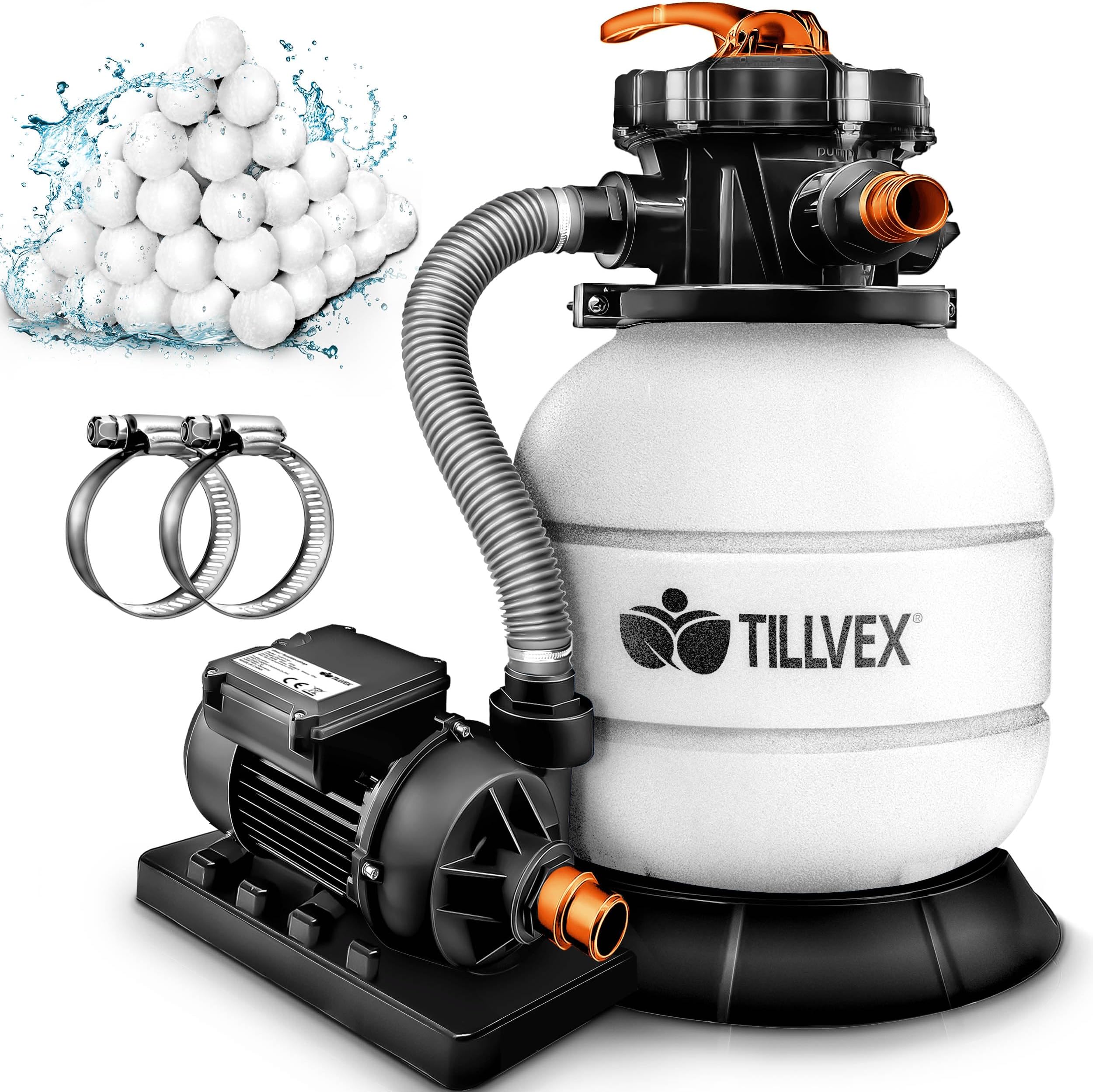 tillvex® Sandfilteranlage Pool 7.900L/h inkl. 400g Filterbälle ...