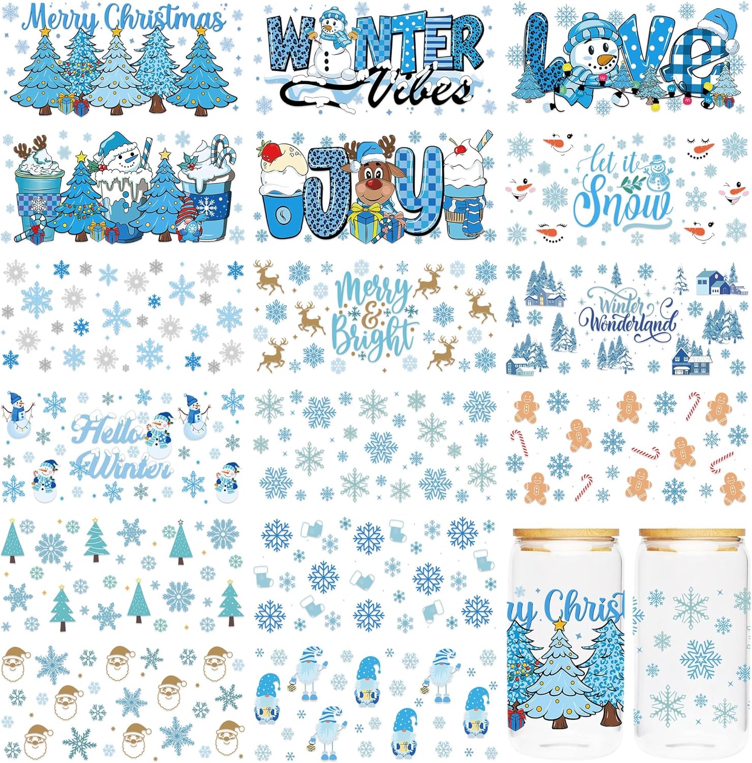 Amazon.com: Winter Christmas UV DTF Cup Wrap - 16 Sheet Xmas UV DTF Cup ...