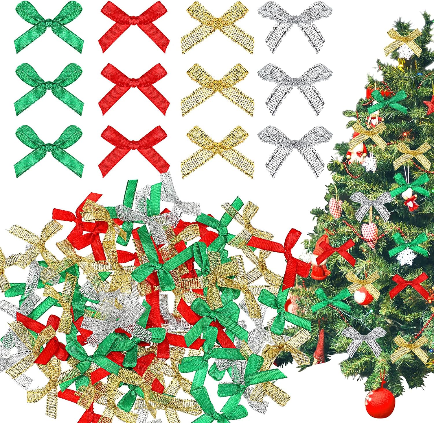 Amazon.com: 200 Pieces Christmas Tiny Bows Mini Christmas Bows Satin ...