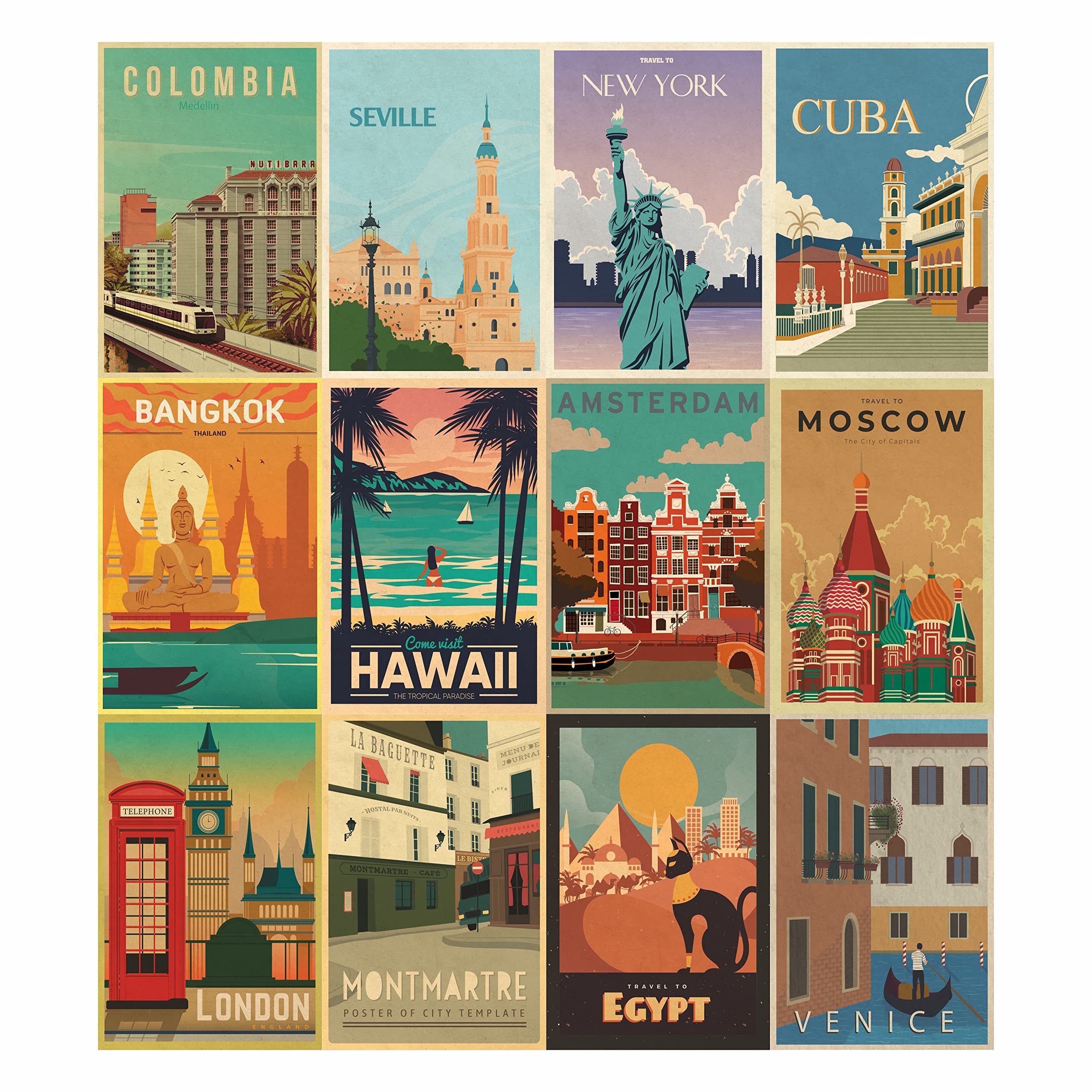 HK Studio Vintage Travel Posters for Dorm, Teen Bedroom - Easy Peel and ...