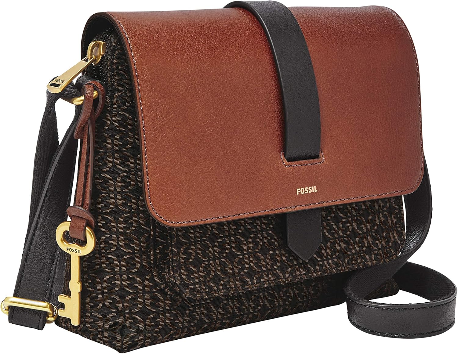 Fossil womens Kinley Small Crossbody Black Signature Jacquard Cross ...