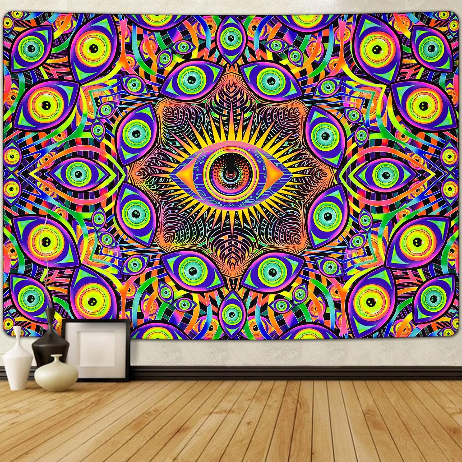 Amazon.com: Uspring Blacklight Eyes Tapestry Boho Mandala Tapestries ...
