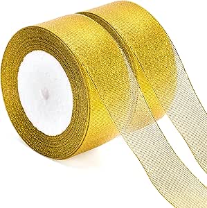 KINGLAKE Gold Organza Ribbon - 40mm Glitter & Sparkly Metallic Wrapping ...