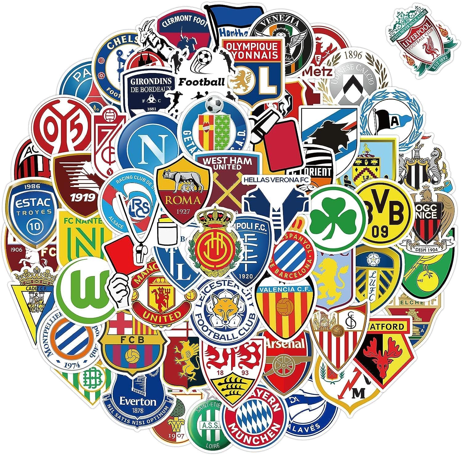 Amazon.com: TUMAJI 100Pcs Soccer Team Logo Stickers, Soccer Club ...
