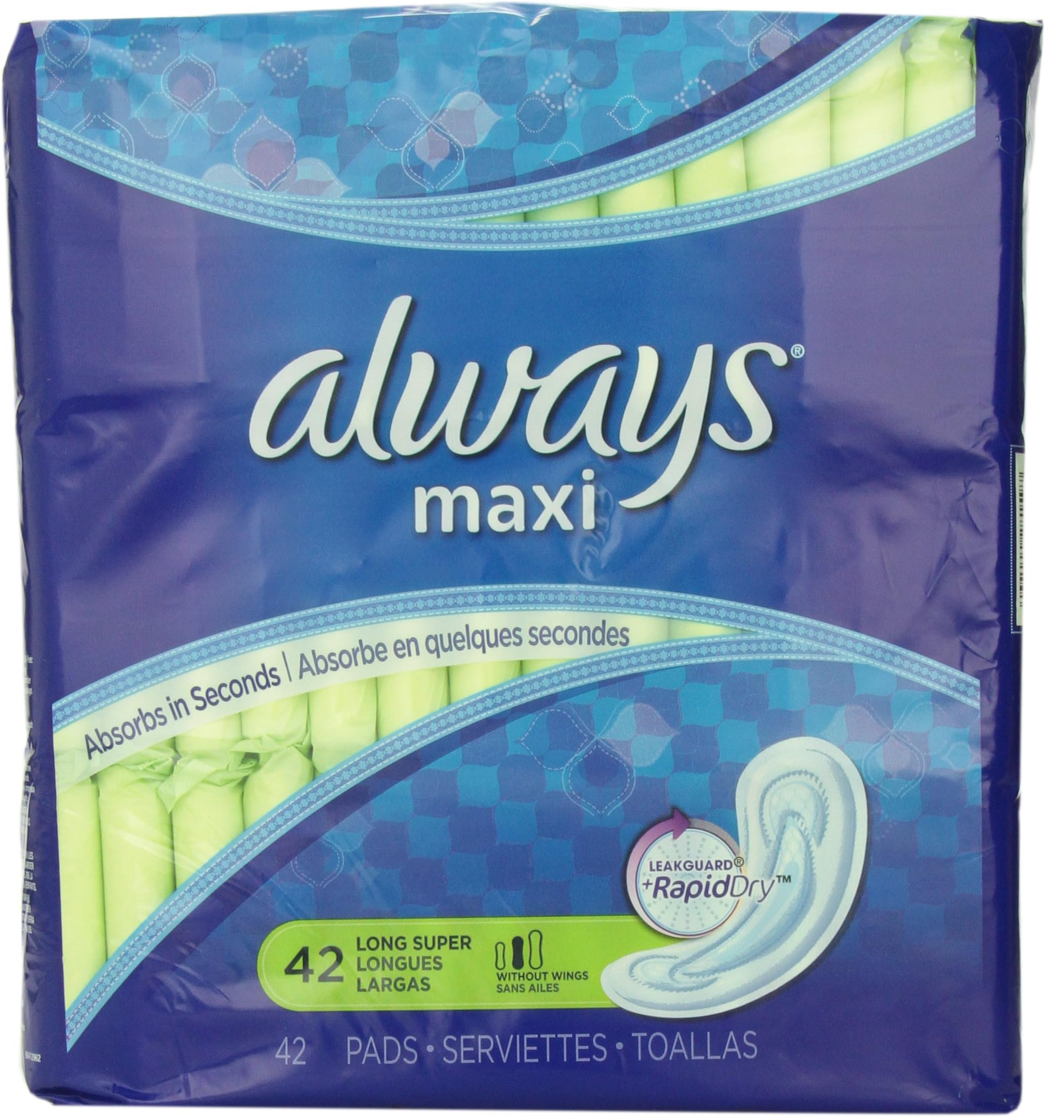 Amazon.com: Always Maxi Size 2 Super Pads for Women, Without Wings ...