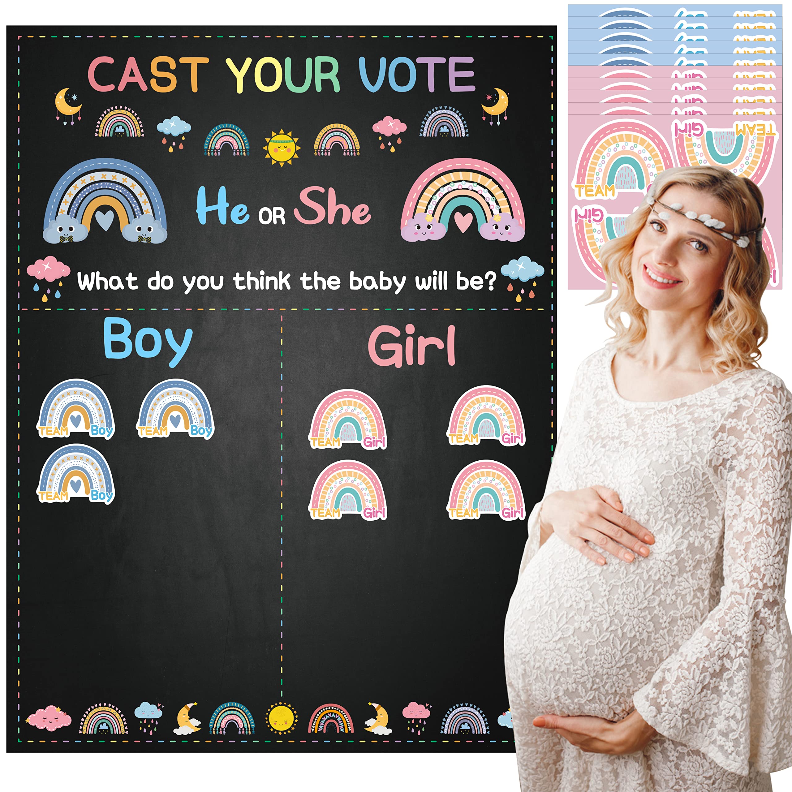 Buy OSNIE Boho Rainbow Gender Reveal Party Games Cast Your Vote He or ...
