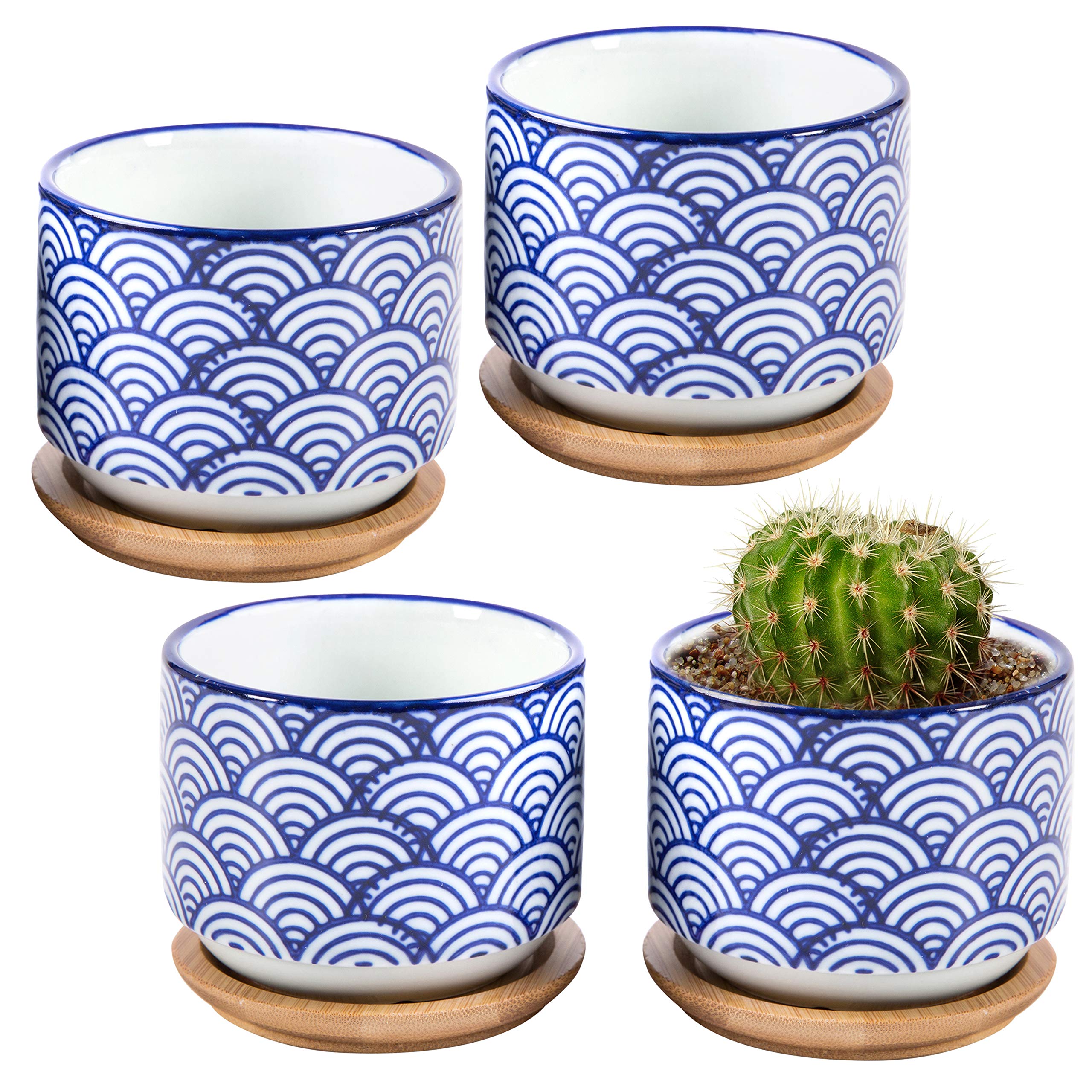 Buy MyGift 3-inch Japanese Wave Style White and Blue Ceramic Succulent ...