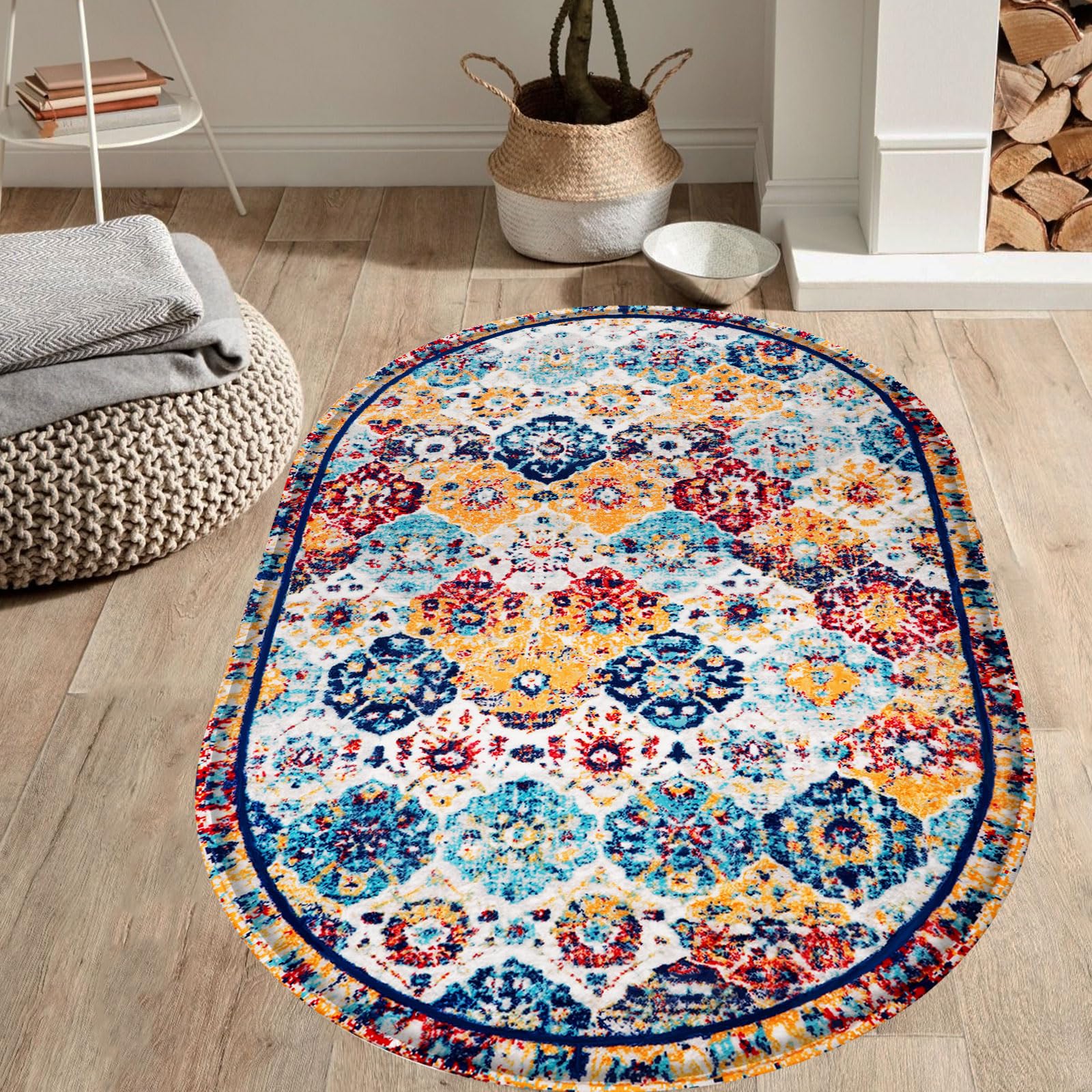Moroccan Area Rug 3'x5', Washable Persian Vintage Soft Oval Rug Faux ...