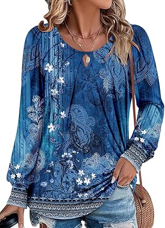 ONLYSHE Women Long Sleeve Shirts Ladies Floral Tops Fall Clothing at Amazon Women’s Clothing store