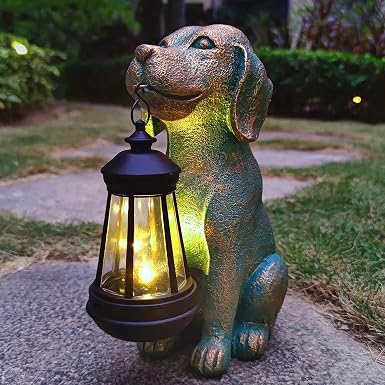 RCTTICUU Dog Garden Statue Outdoor Décor with Solar Lights Lantern,Dog ...
