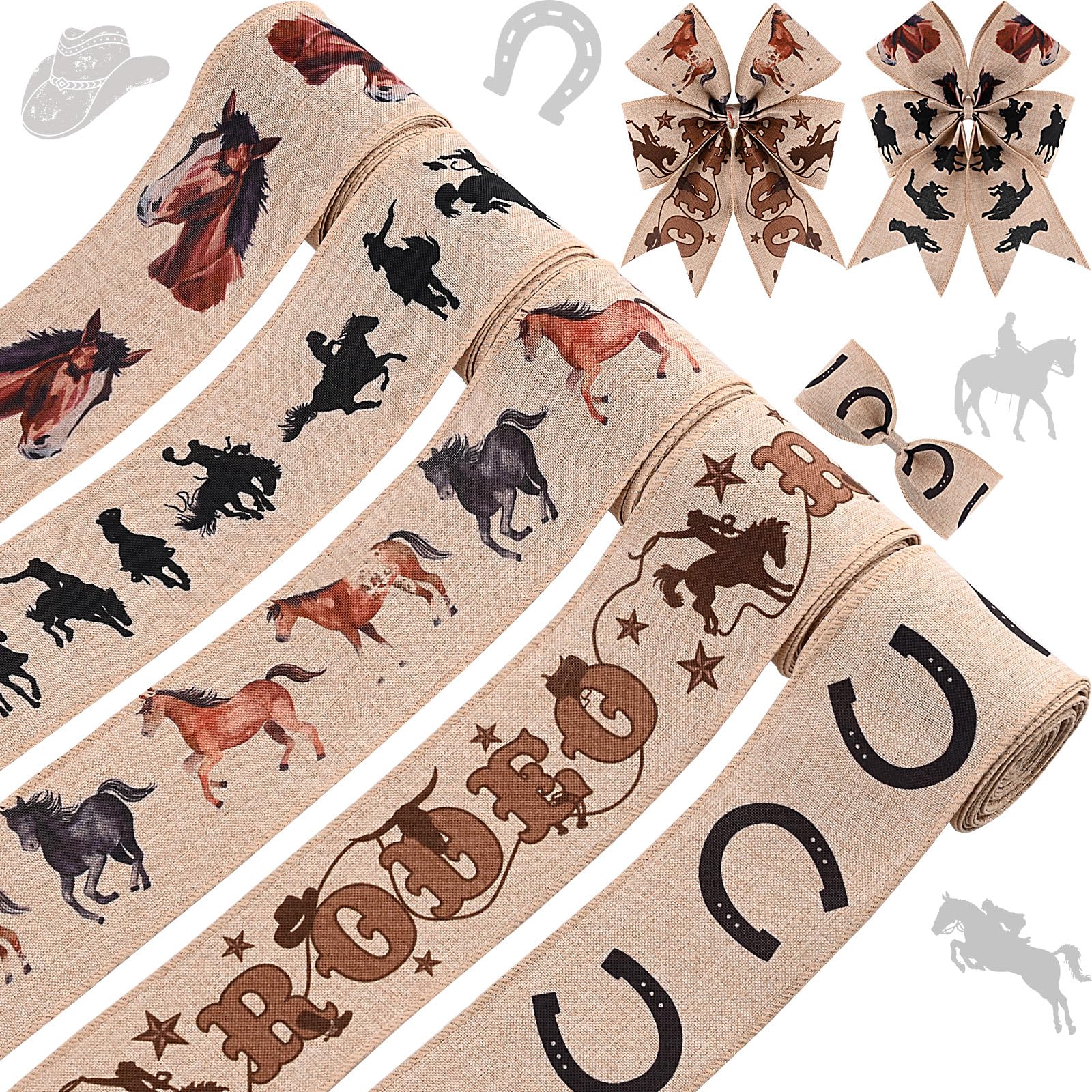 Amazon.com: 5Rolls Wild Horse Wired Ribbon Horse Head Equid Horseshoe ...